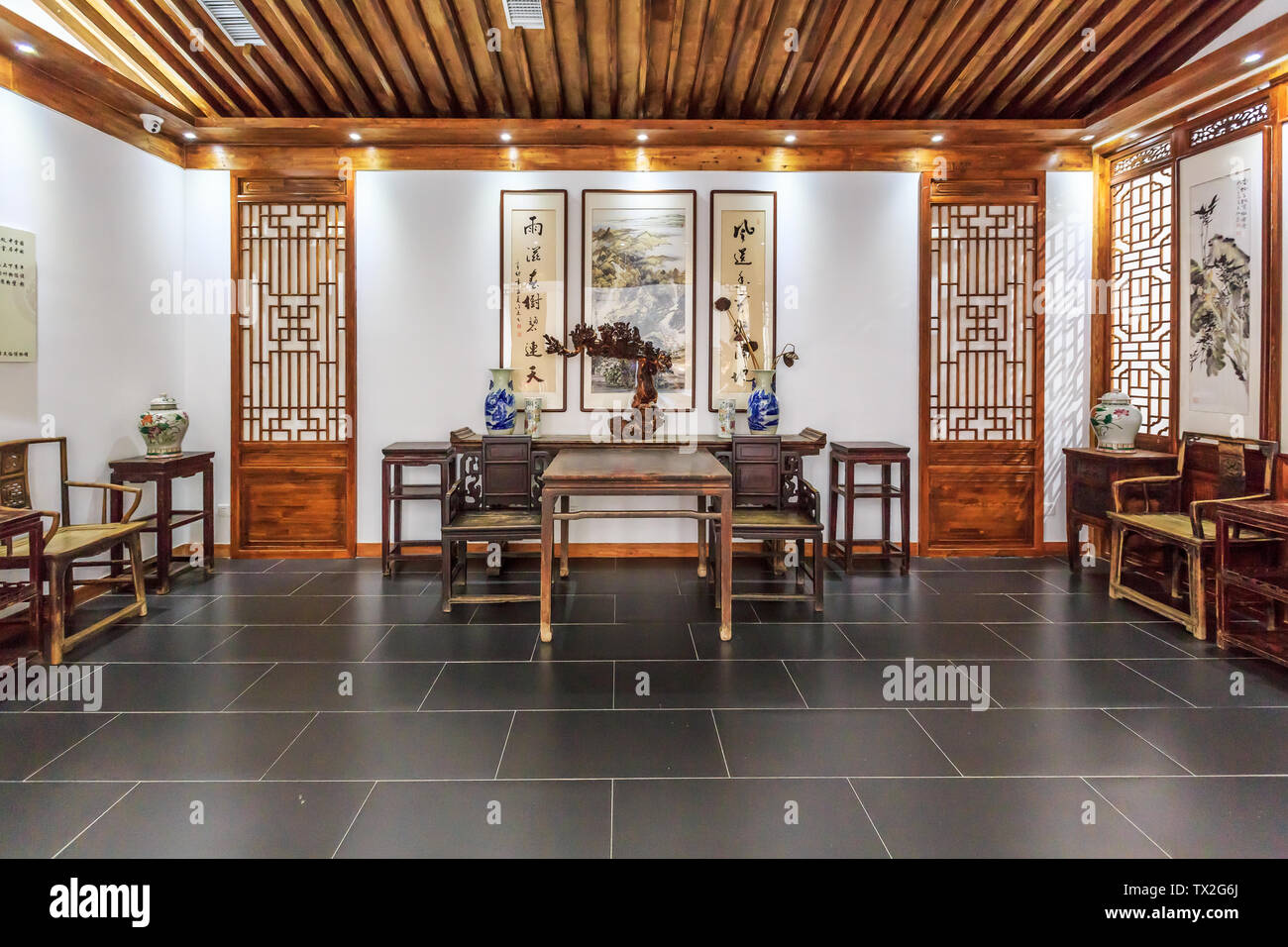 Modern family with luxurious lights and ceiling hi-res stock ...