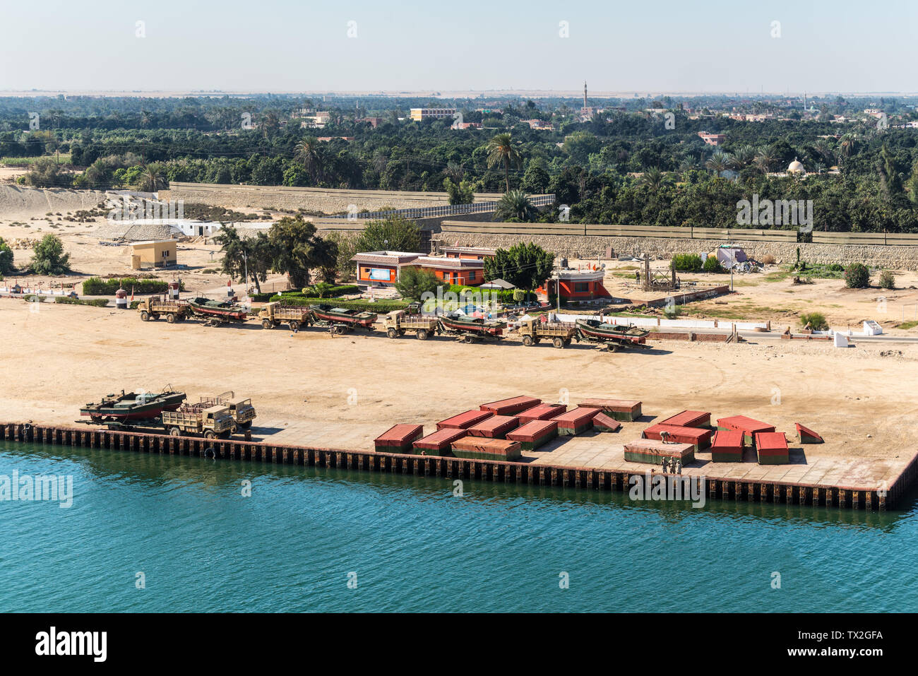 Ismailia, Egypt - November 5, 2017: Military bridges, pier and boats on ...