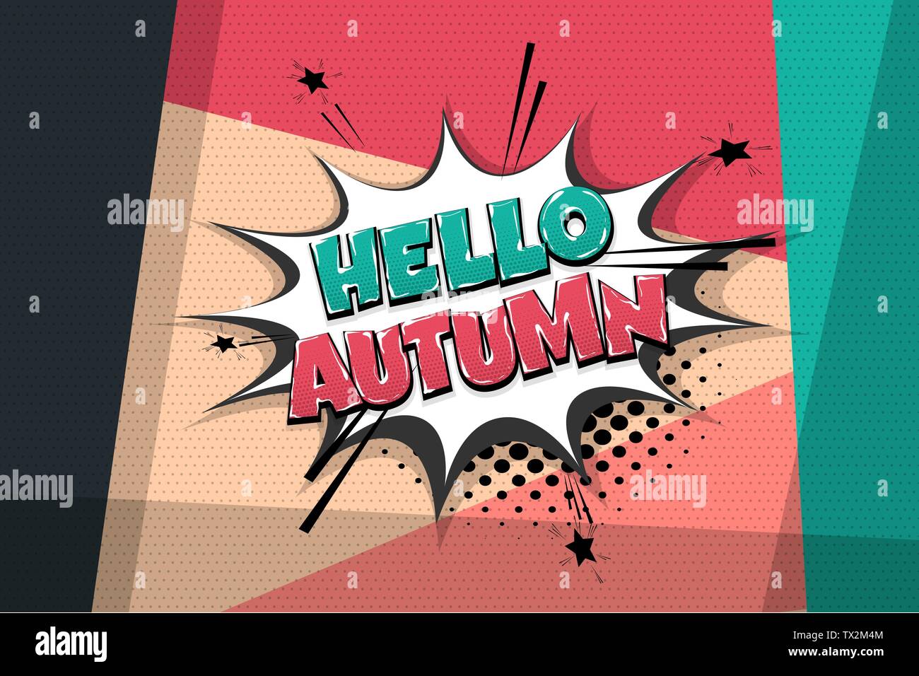 Hello autumn comic text speech bubble pop art. Comics book halftone ...