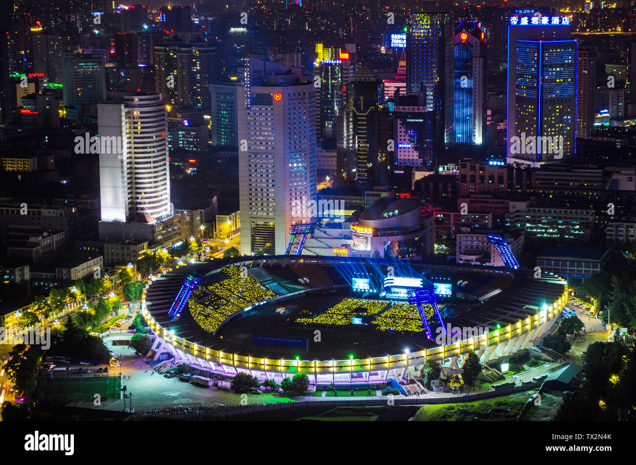 Night scene at the chengdu sports center concert Stock Photo - Alamy