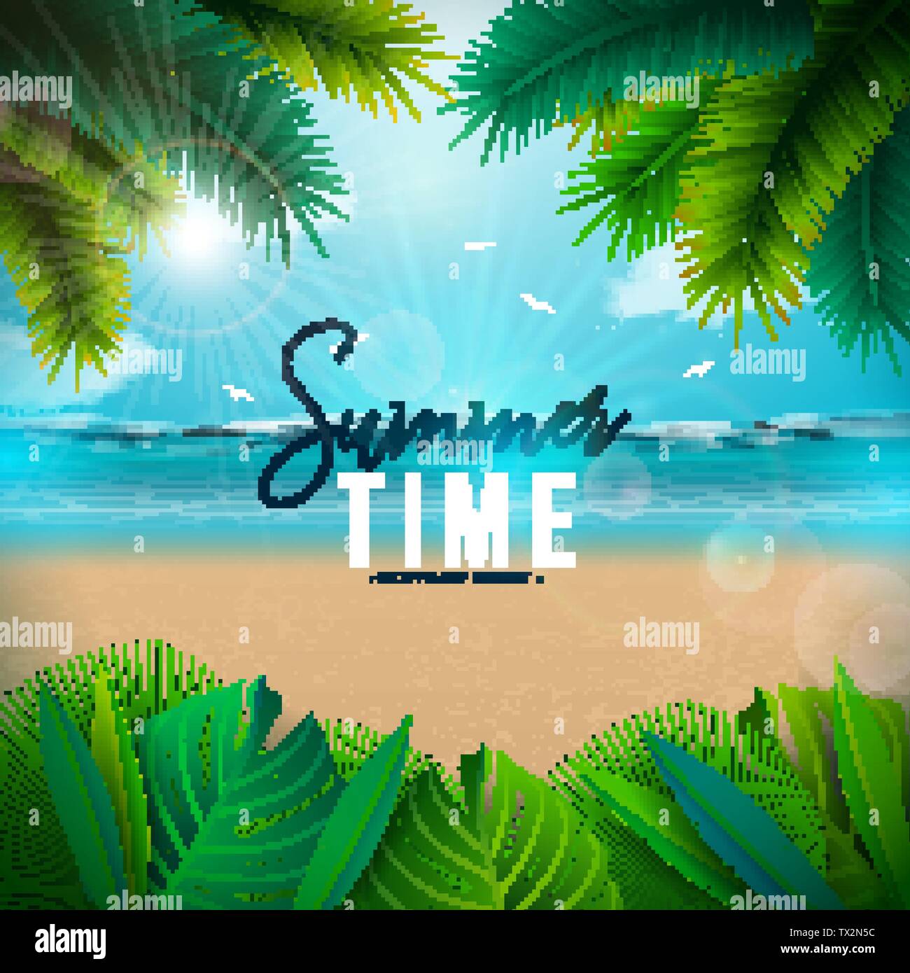 Vector Summer Time Illustration with Palm Leaves and Typography Letter ...