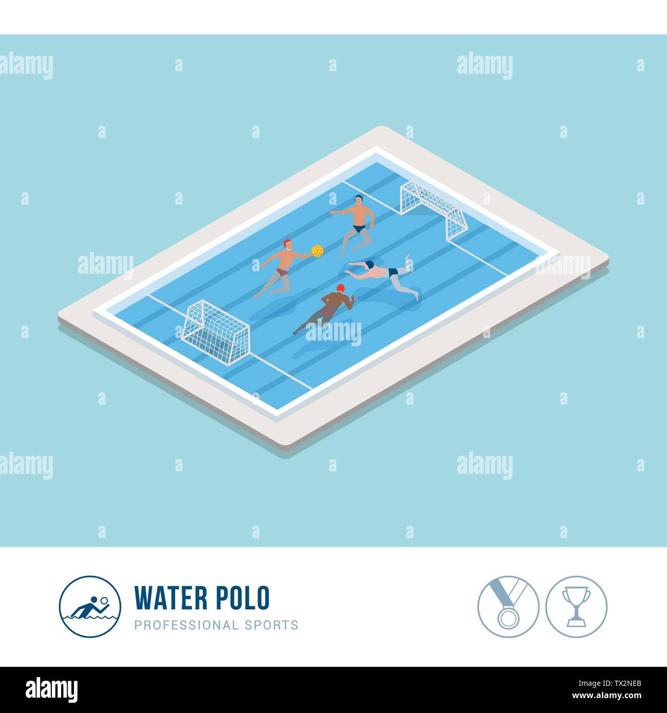 Professional sports competition: water polo players playing in the pool ...