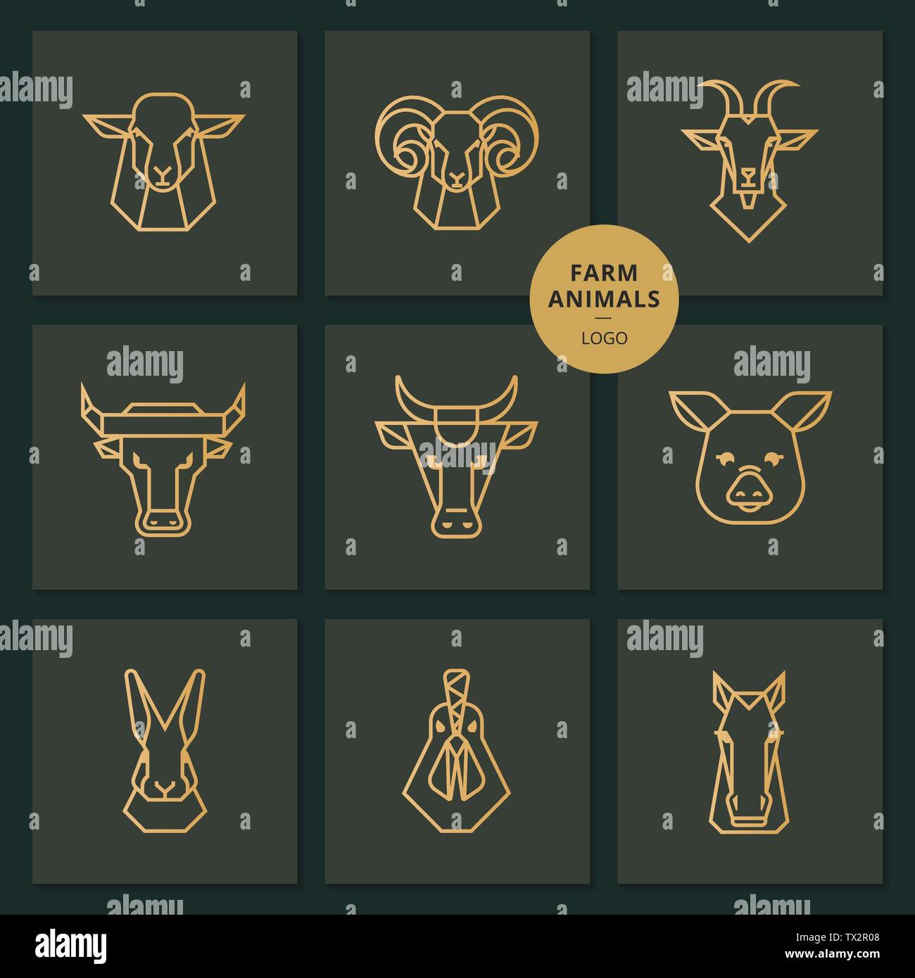 Vector logos of American food, a large set of vectors icons of heads of ...