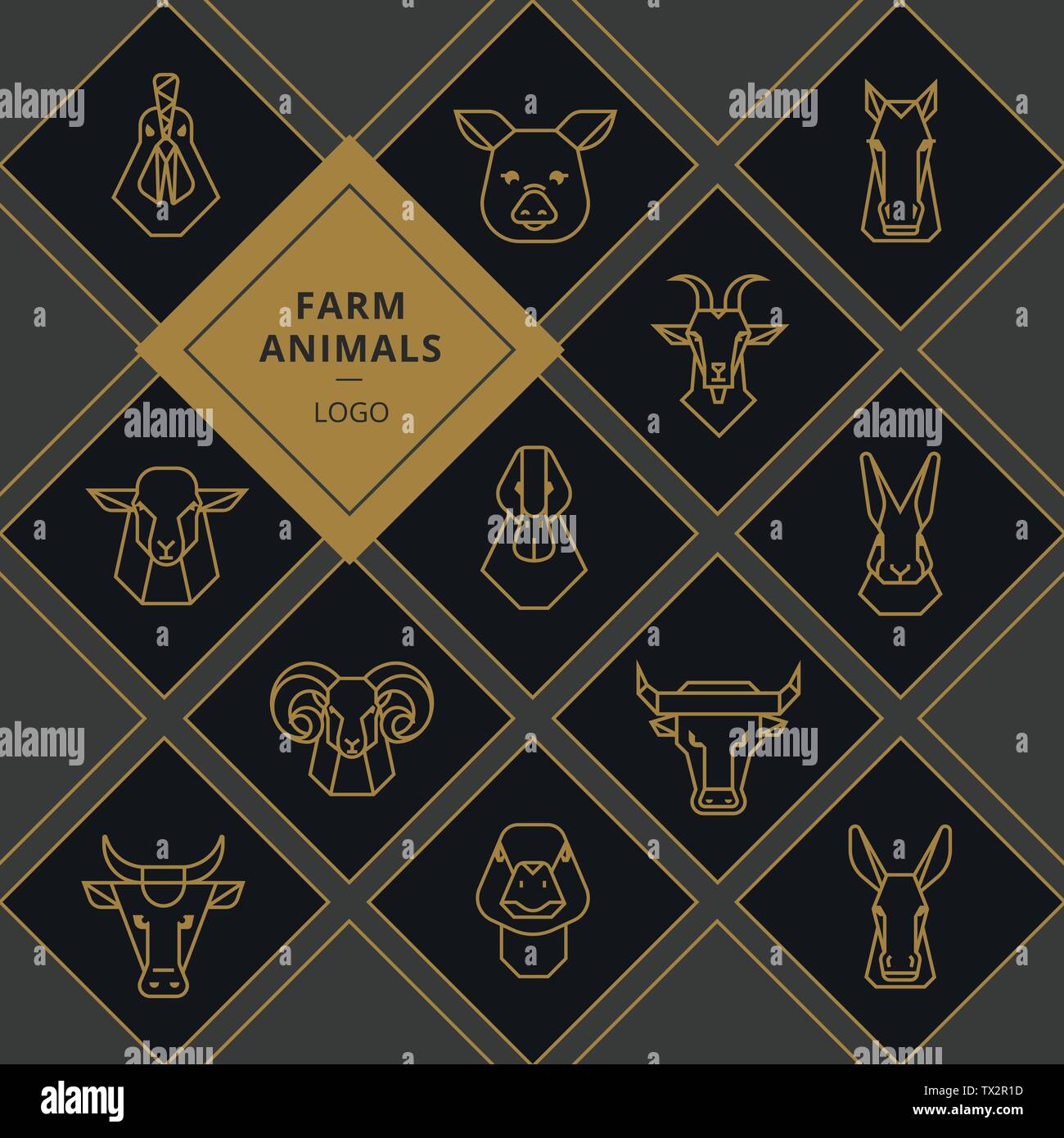 Vector logos of meat food, a large set of vectors icons of heads of ...