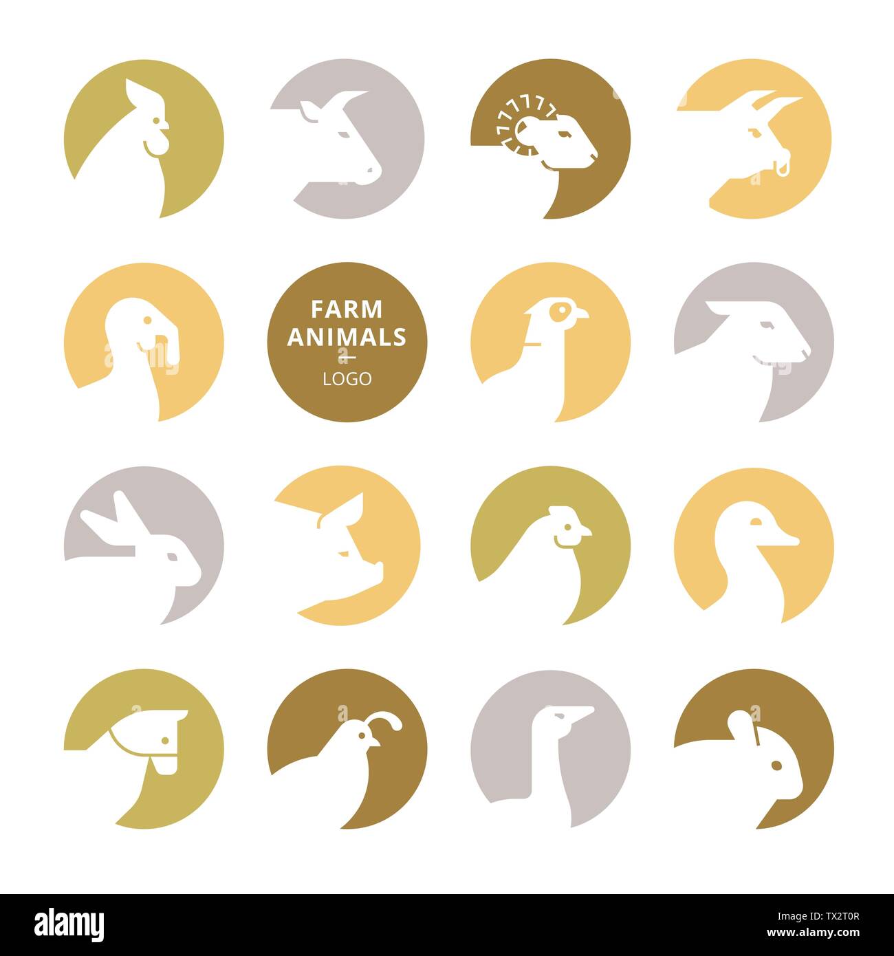 Set of colorful vector farm animal logos in flat style isolated on ...