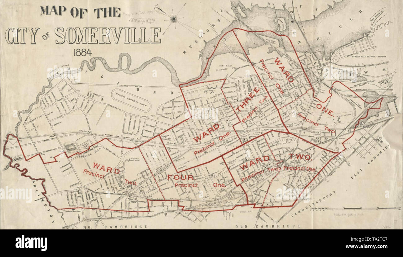 1884 map wards Somerville Massachusetts USA Stock Photo - Alamy