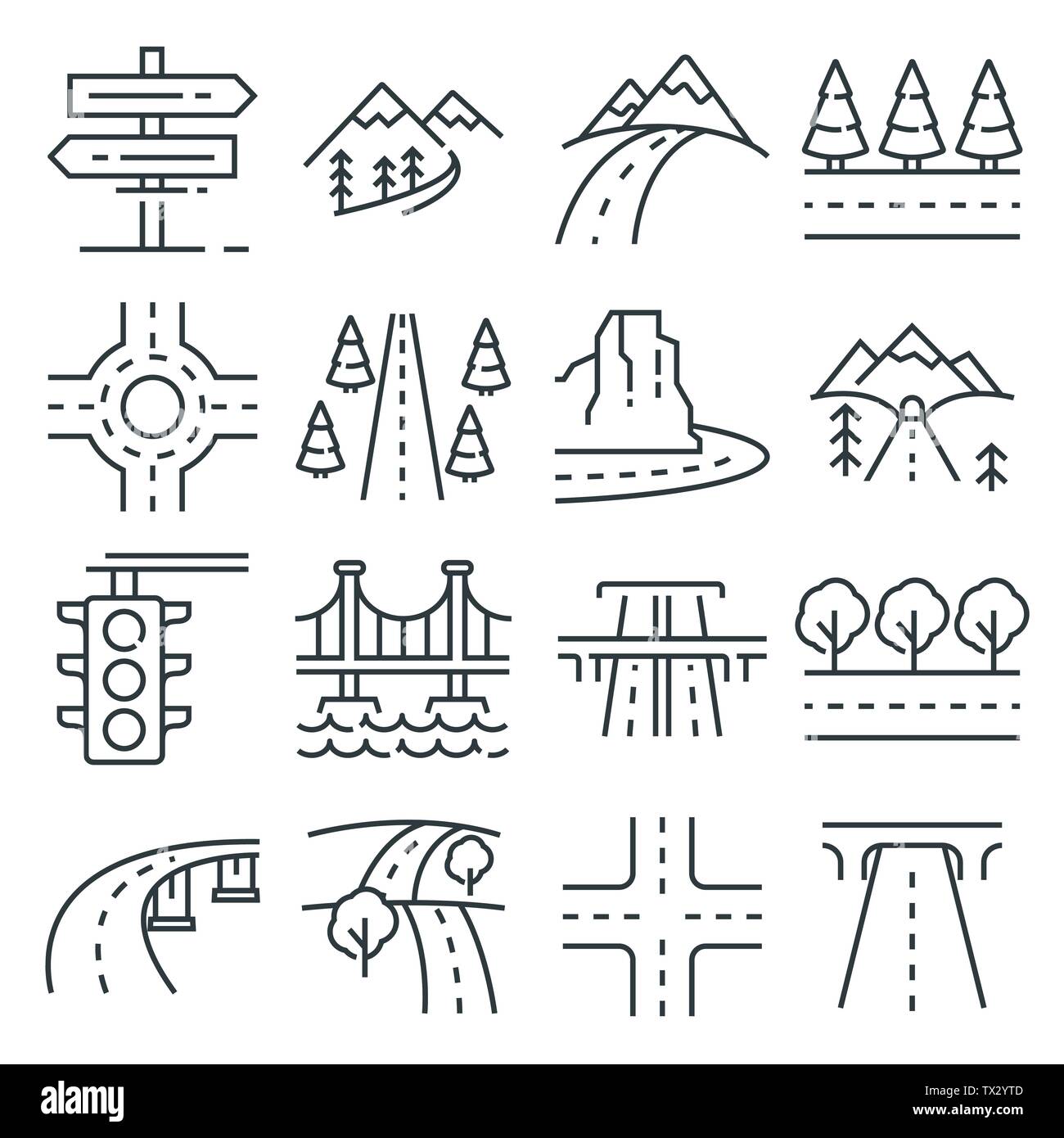 vector illustrations road and highway icons set Stock Vector Image ...