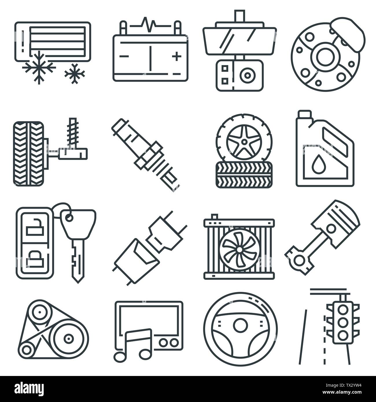 Vector illustration Car parts line icons set. Auto service repair ...