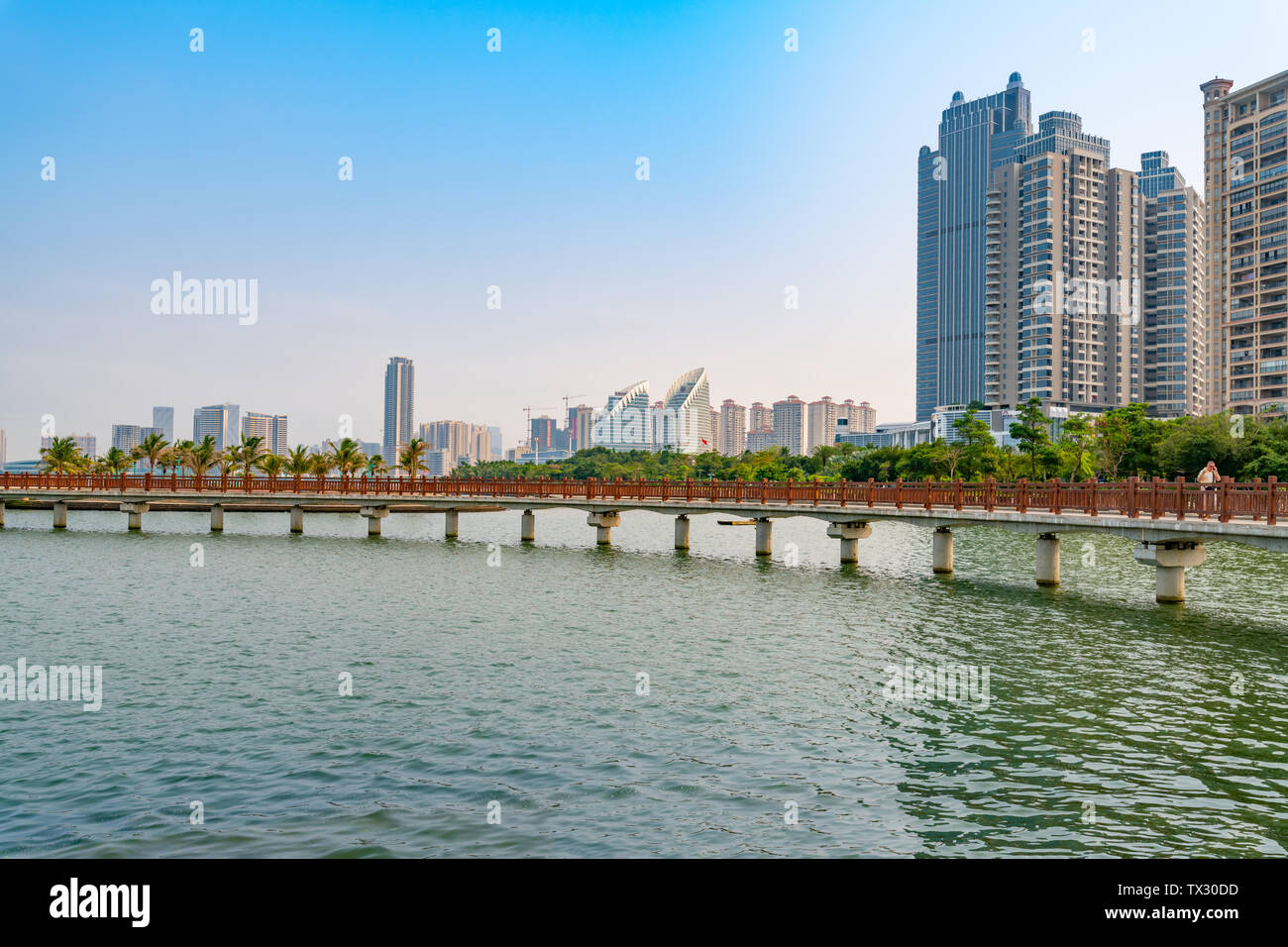 Bridge and Building in Jinsha Bay, Zhanjiang City Stock Photo - Alamy