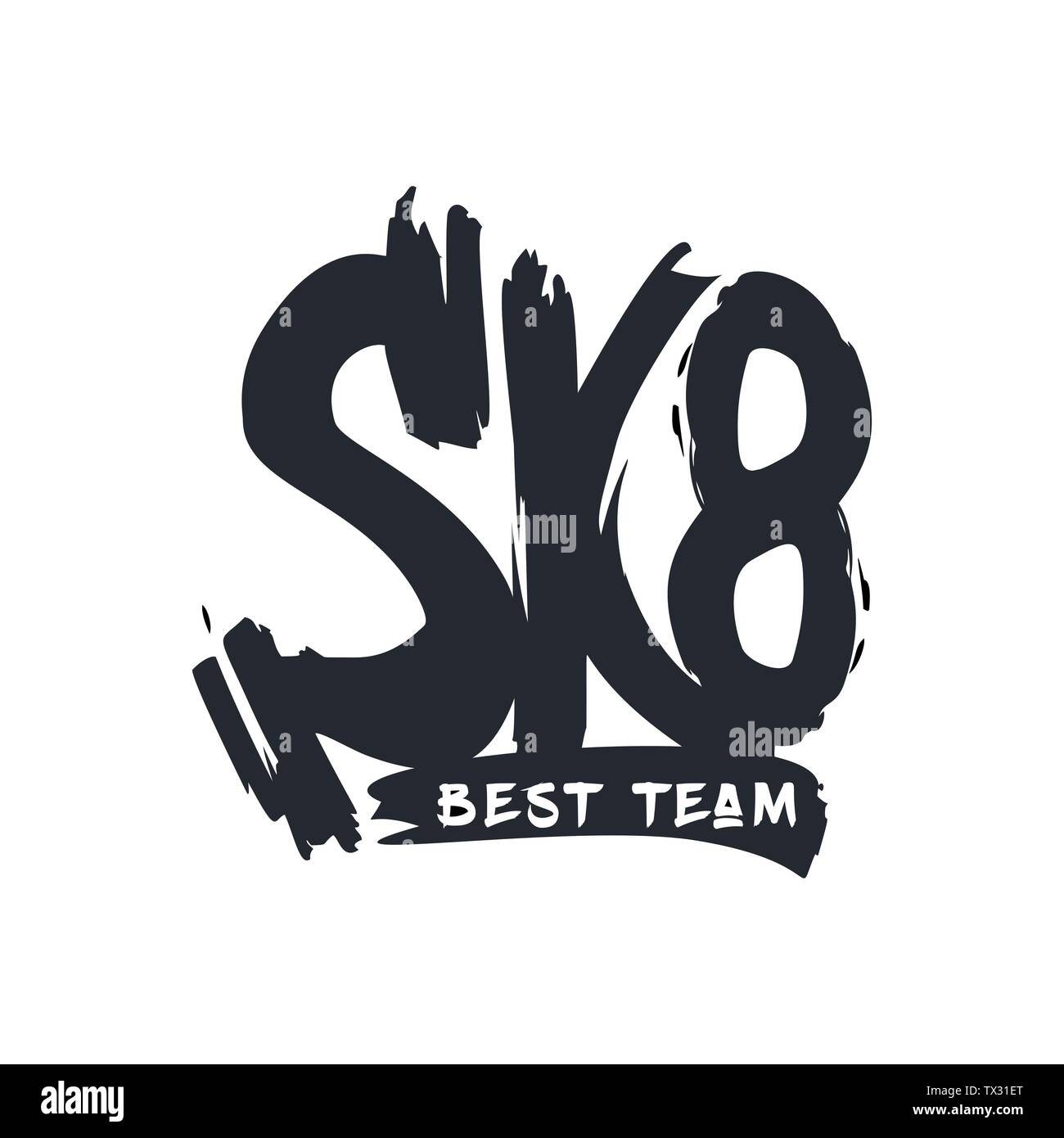 Sk8 grunge old school vector lettering. Dry paint brush stroke ...