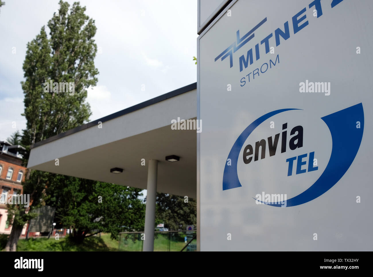 Chemnitz, Germany. 20th June, 2019. The company sign with the logo of ...