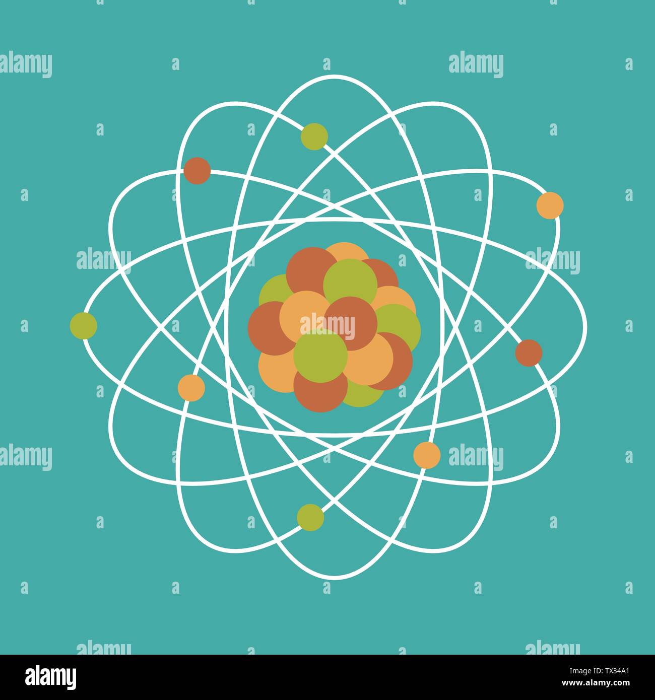 Vector illustration with atomic structure. Print with symbol of nuclear ...