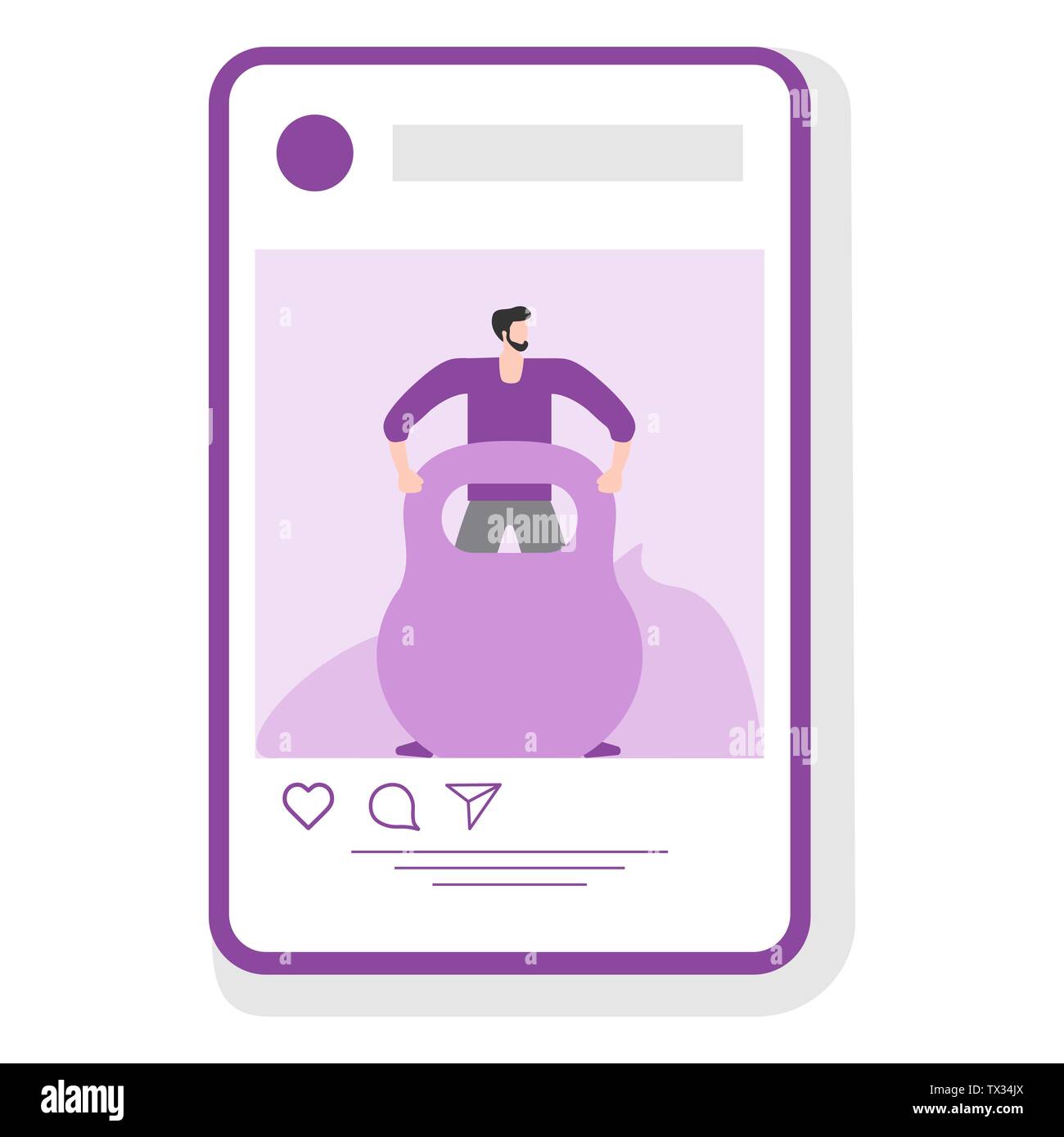 Vector illustration with man and dumbbell. Sports mobile application ...