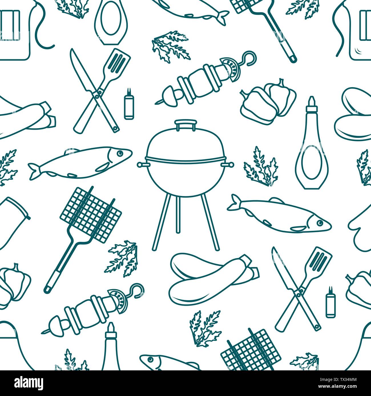 Seamless pattern with grill and barbecue tools. BBQ party background ...