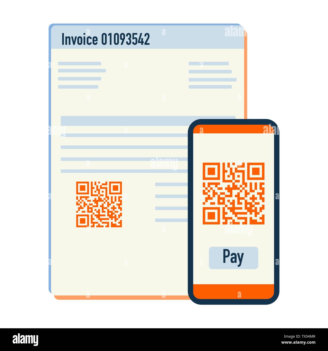 Vector illustration with phone scan qr code for payment invoice ...