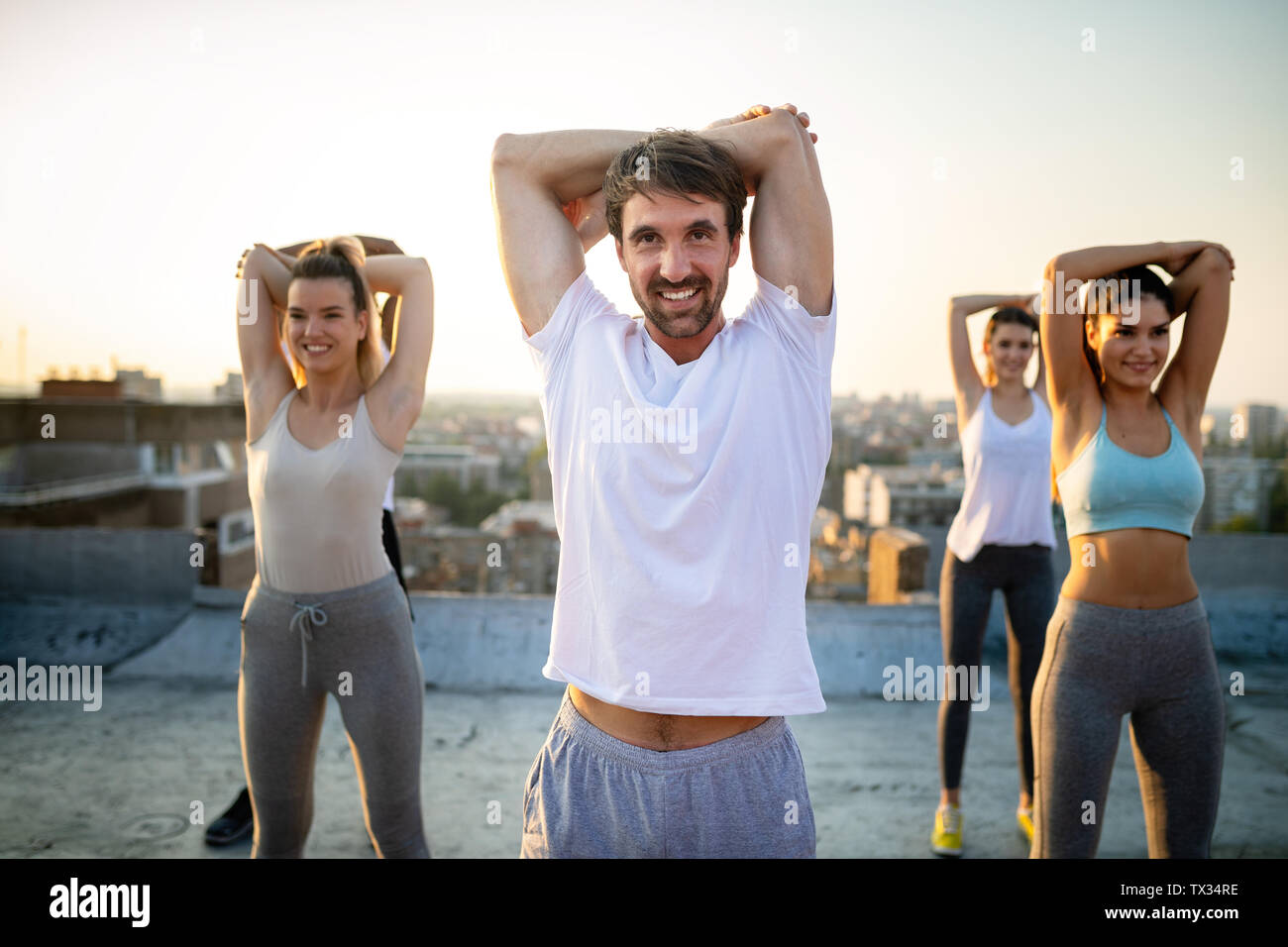 Fitness, sport, friendship and healthy lifestyle concept . Group of ...