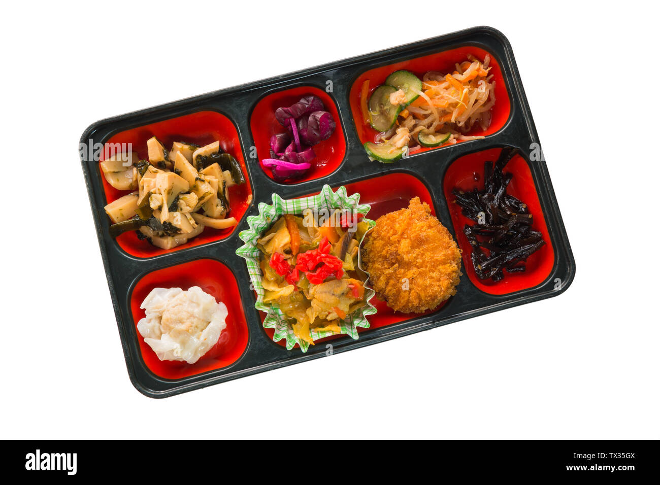 Japan Food set of Pork Fritter and other in a box isolated on white ...