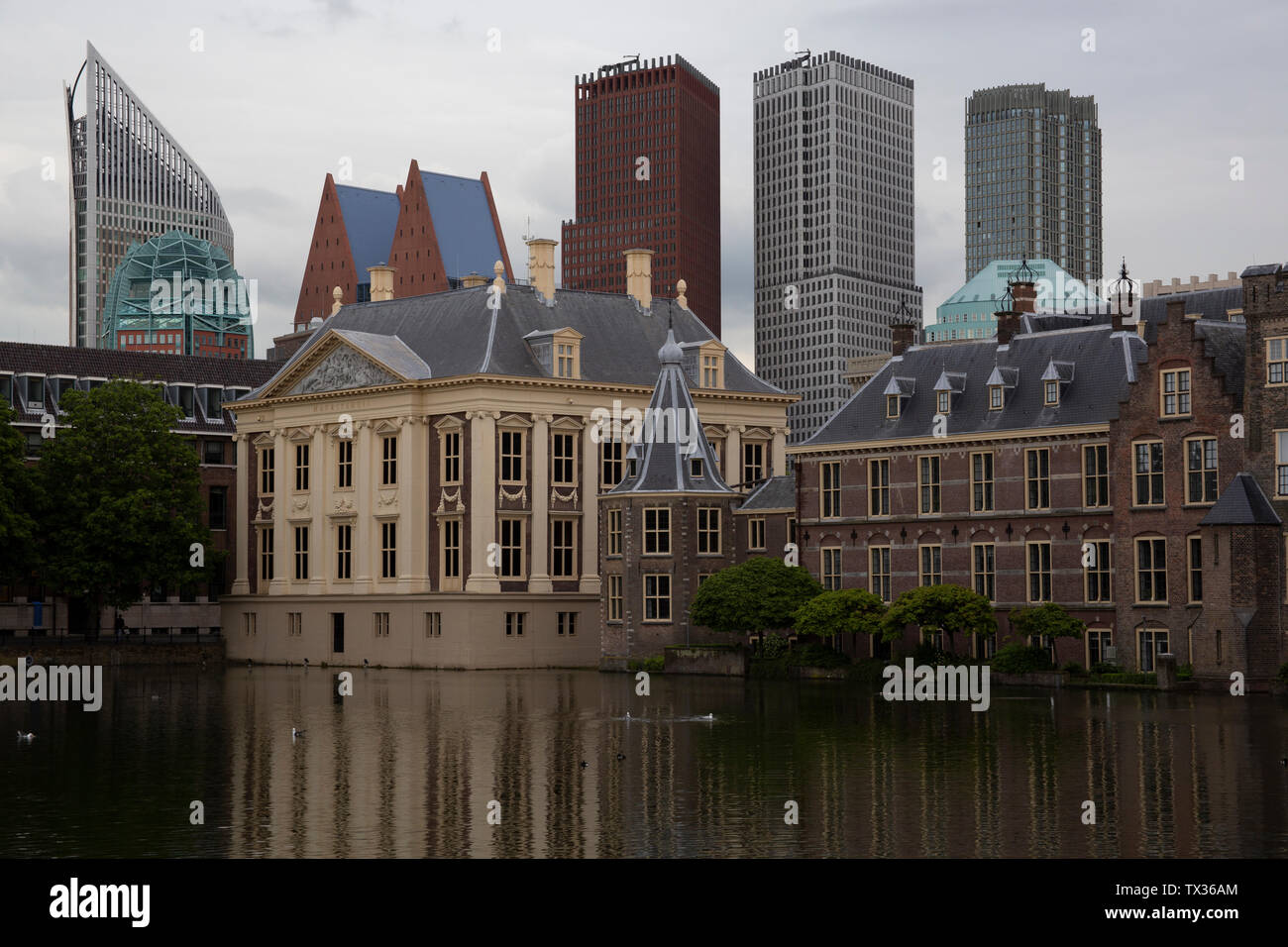 Old and new buildings overlooking the lake in the Hague - Den Haag ...