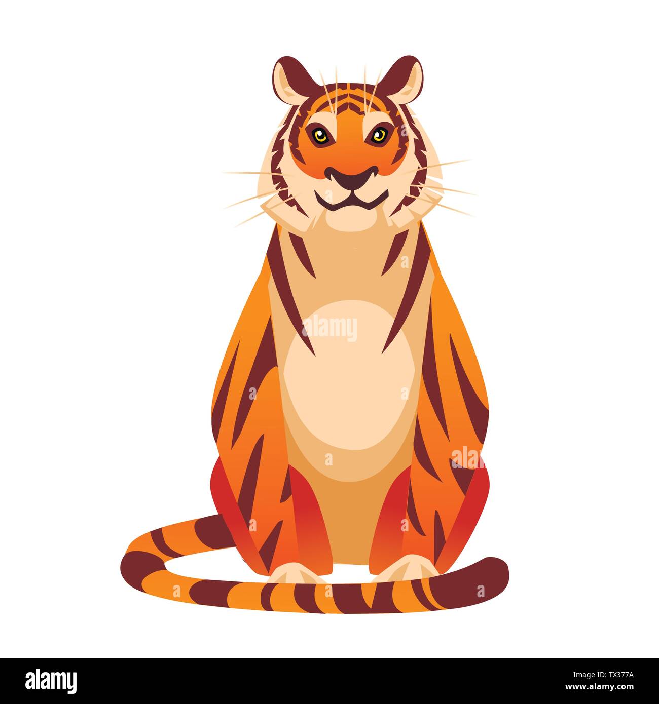 Adult big red tiger sit on ground wildlife and fauna theme cartoon ...