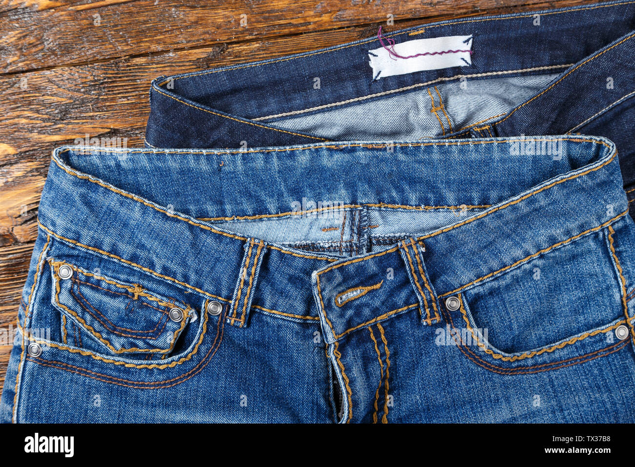 Denim pants top view. fashion clothes Stock Photo - Alamy