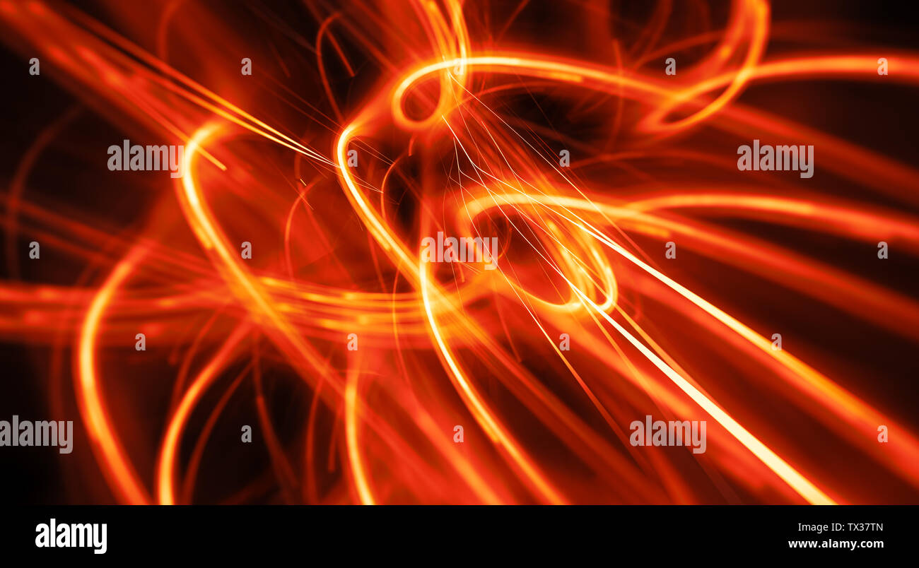Fiery glowing energy curves in space, computer generated abstract background, 3D rendering Stock ...