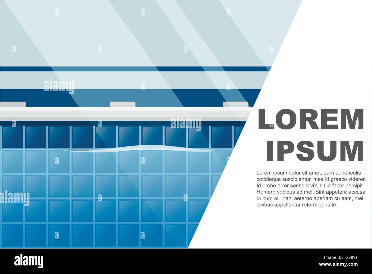 Horizontal layout of proffesional swimming pool with water side view ...