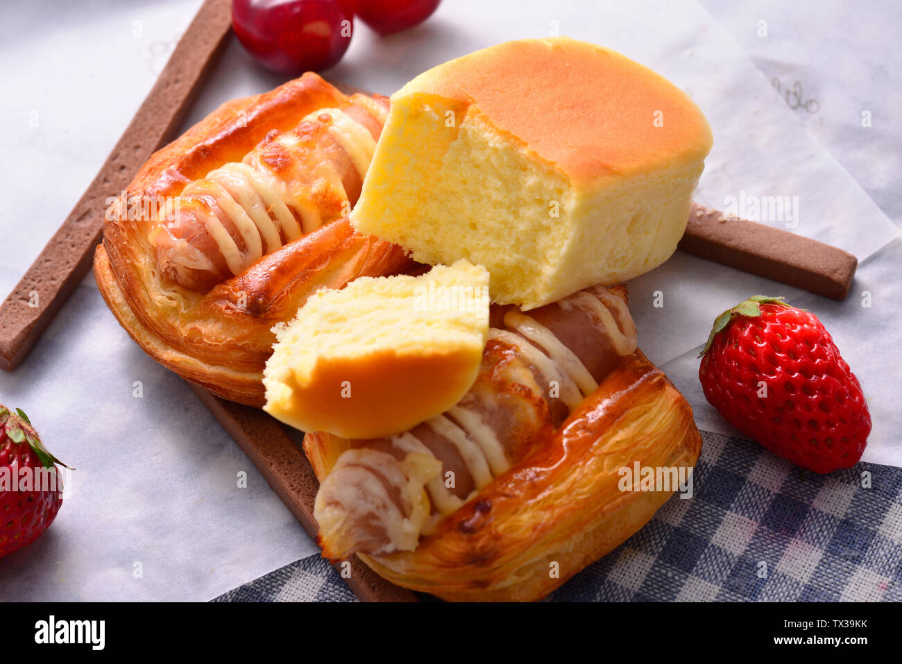 Meal cake on a picnic cloth. Afternoon tea Stock Photo - Alamy