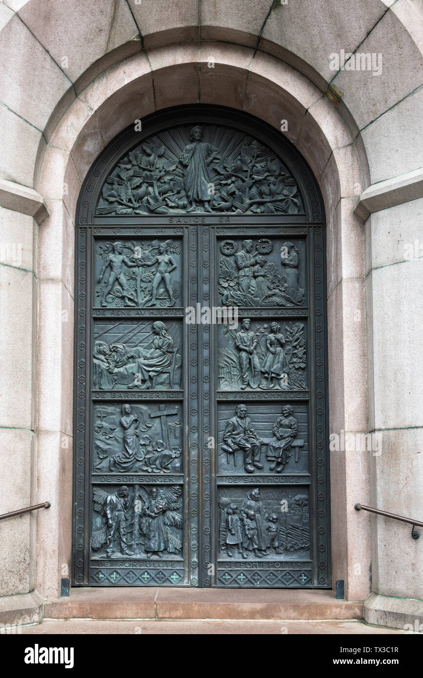 Oslo Cathedral door, view of the bronze west door of Oslo Cathedral ...