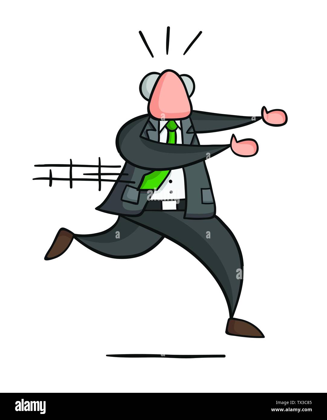 Hand-drawn vector illustration of boss running away. Black outlines and ...