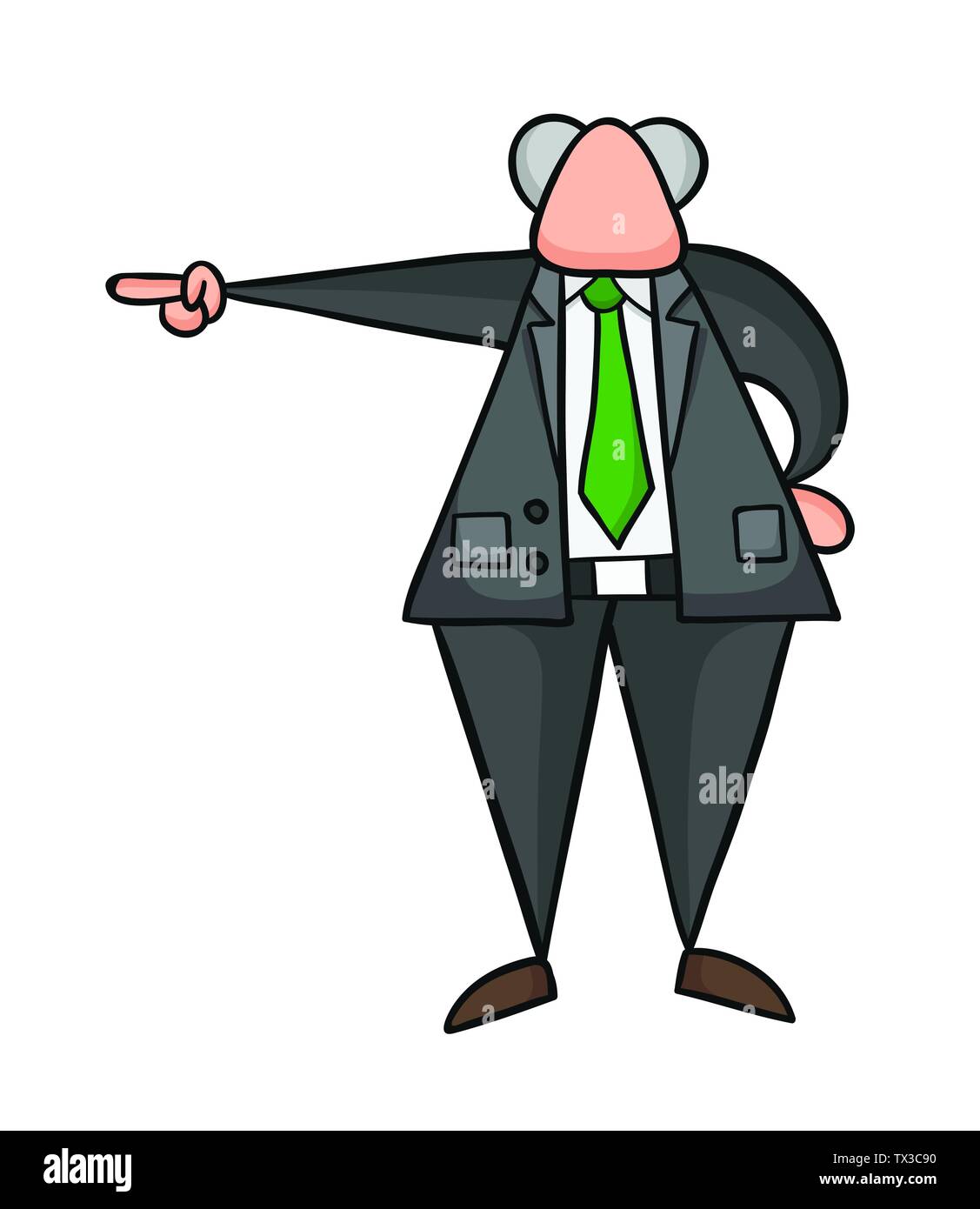 Hand-drawn vector illustration of boss pointing. Black outlines and ...