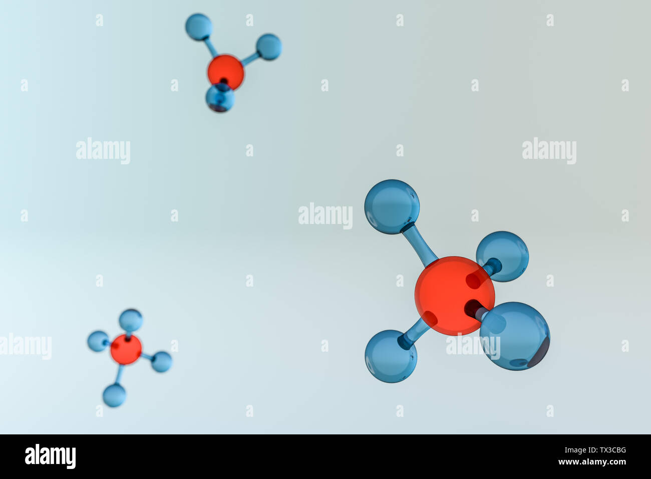 Element molecule with cyan background, three-dimensional rendering ...