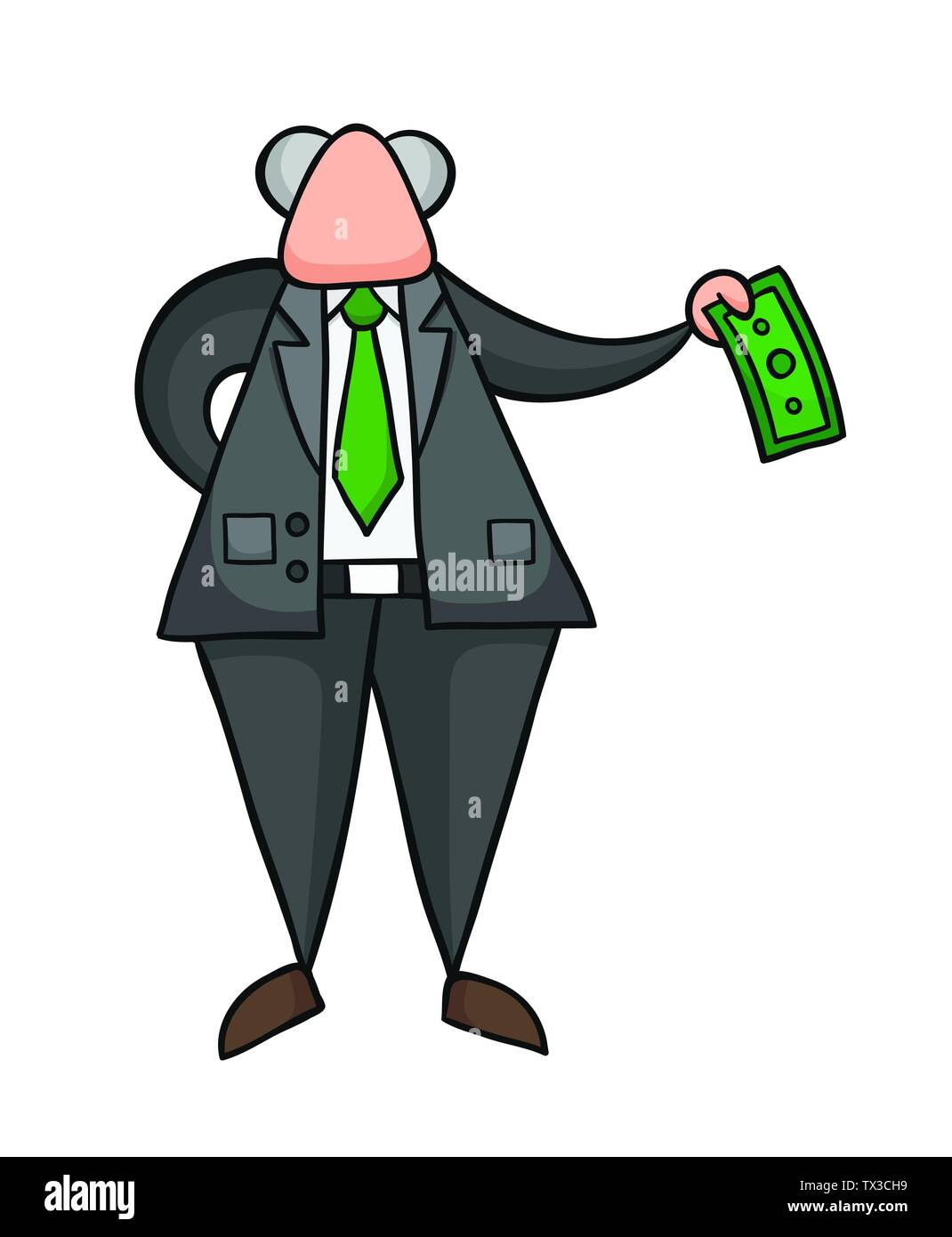Hand-drawn vector illustration of boss giving money. Black outlines and ...
