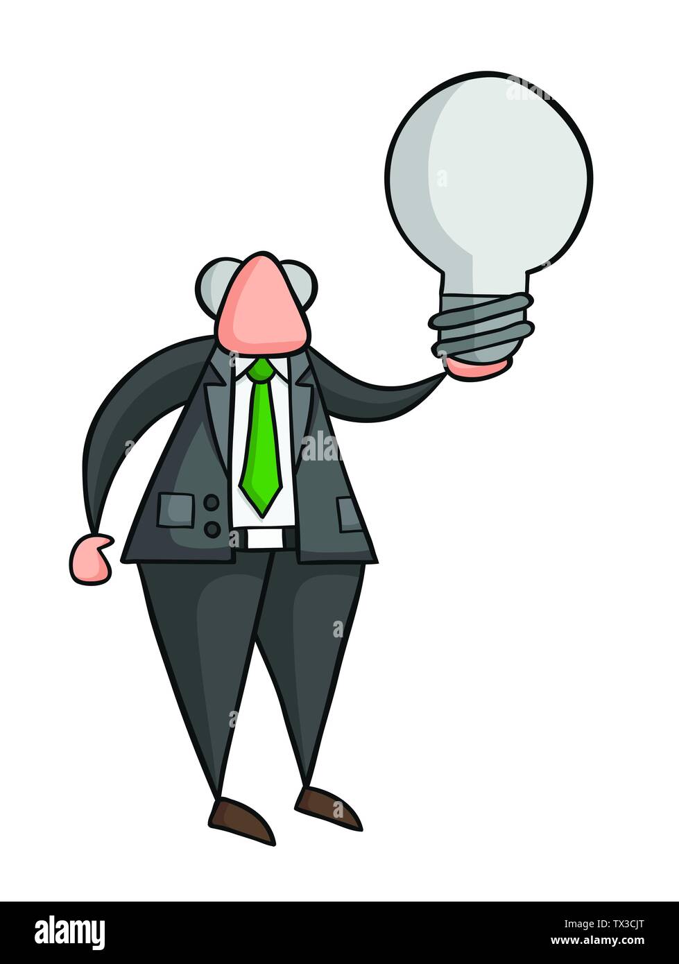 Hand-drawn vector illustration of boss holding light bulb. Black ...