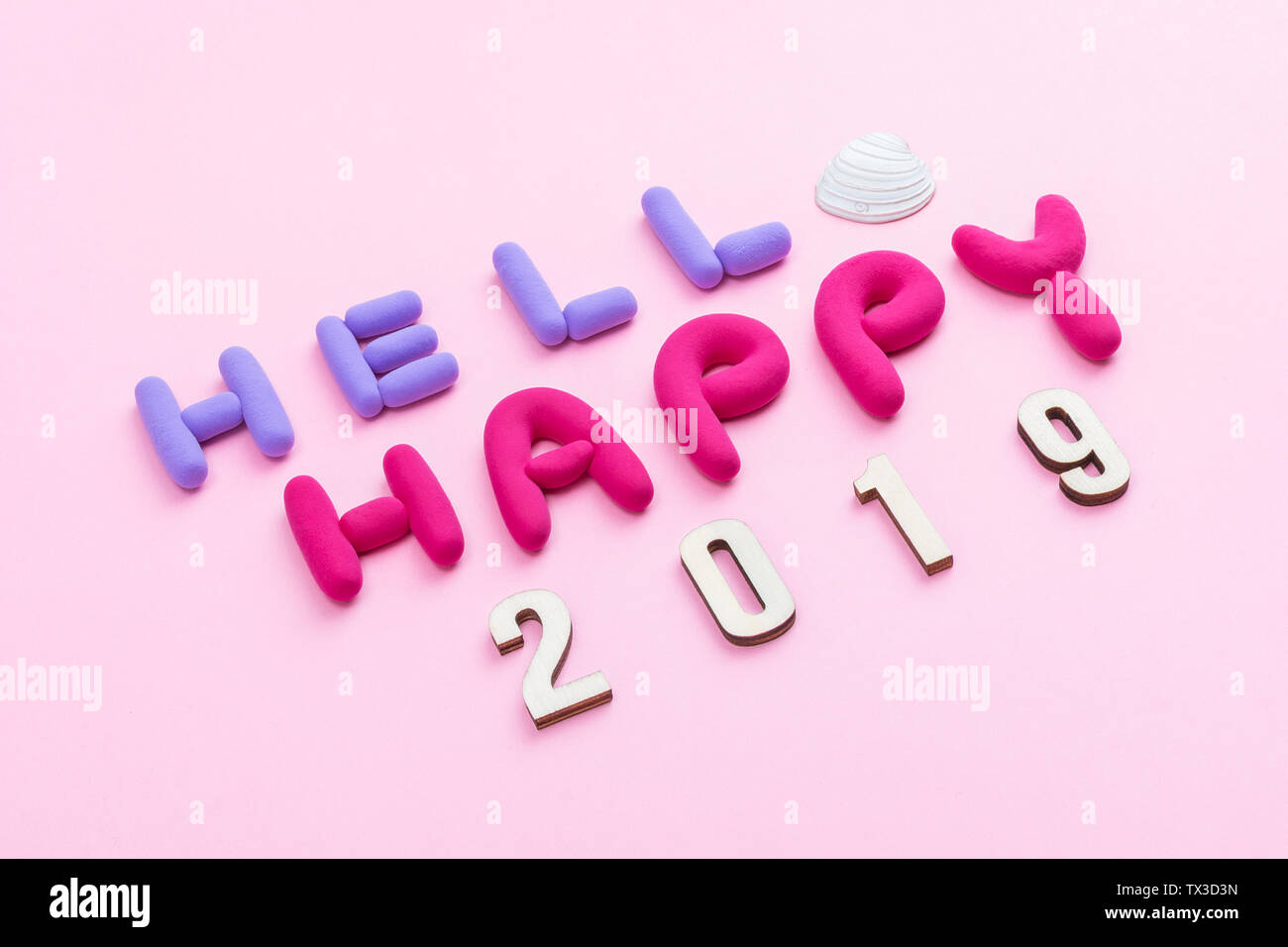 Graphic hello happy 2019 Stock Photo - Alamy