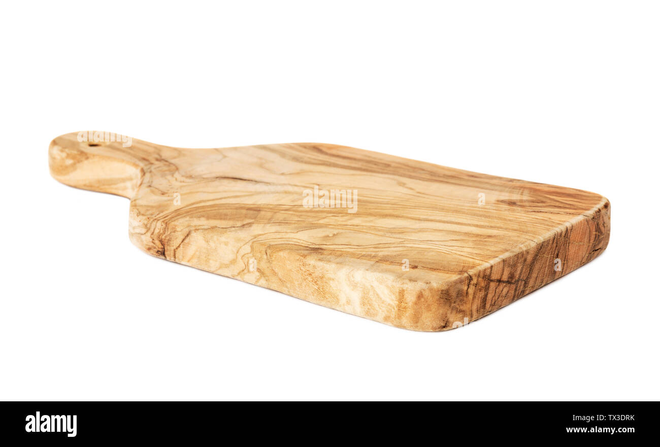 Olive wood cutting board, isolated on a white background. Side view ...