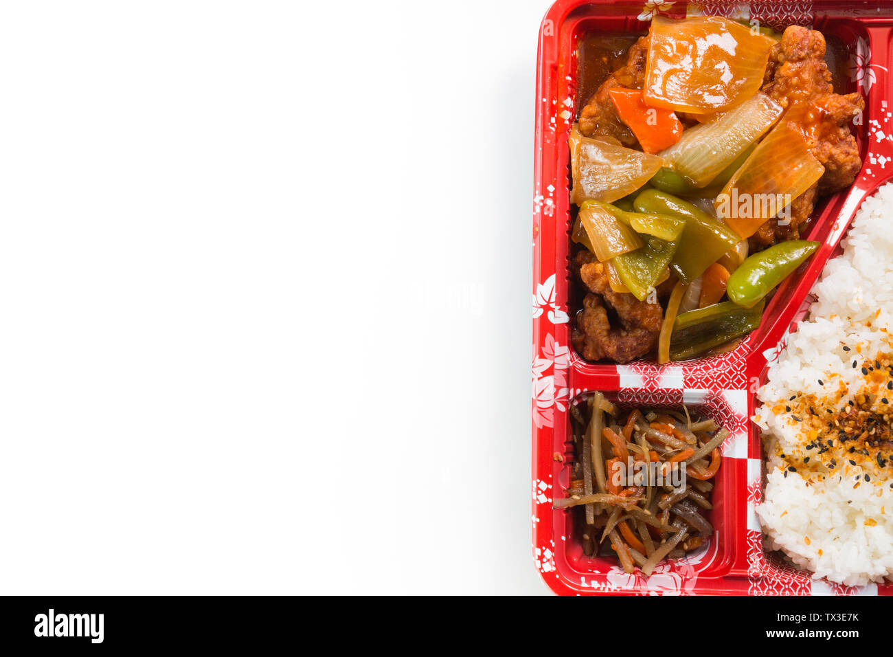 Japan Food set of chicken fried and other in a box isolated on white ...