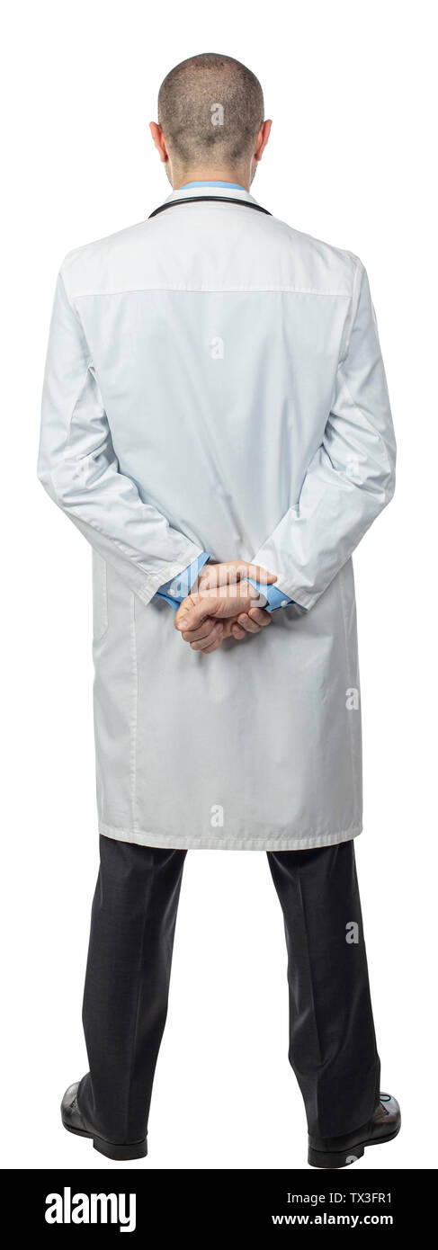 standing caucasian doctor back view. isolated on white background Stock ...