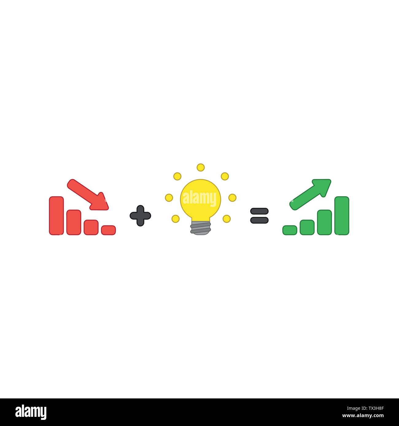 Vector icon concept of red sales bar chart moving down plus glowing ...