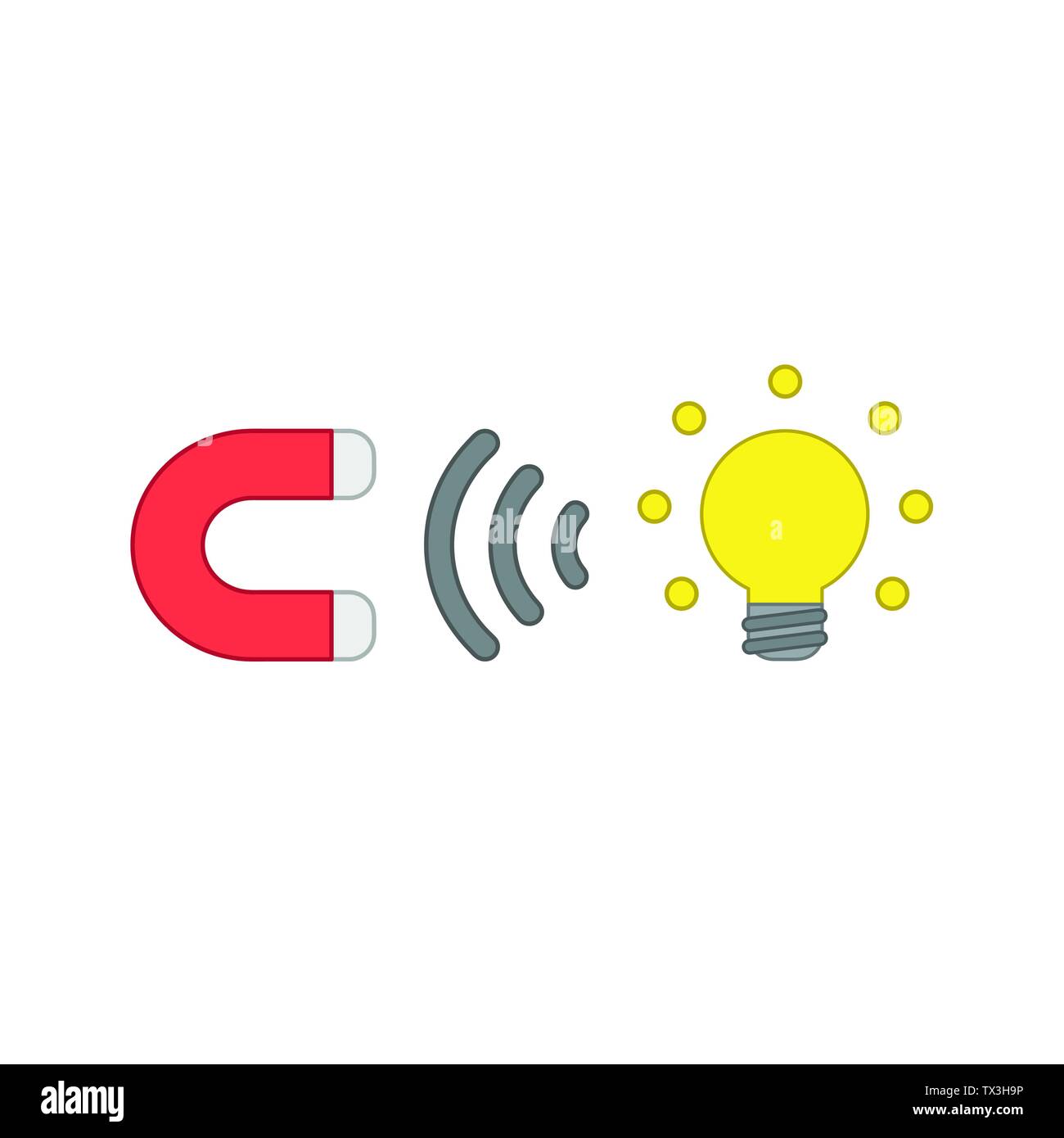 Vector icon concept of magnet attracting glowing yellow light bulb idea ...