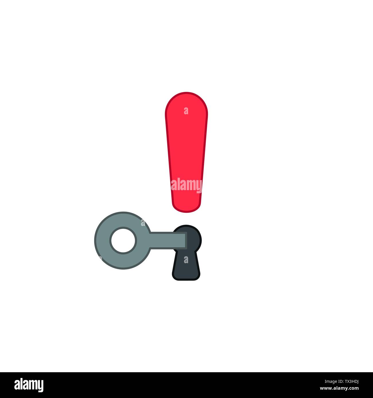 Vector icon concept of red exclamation mark with keyhole and key ...