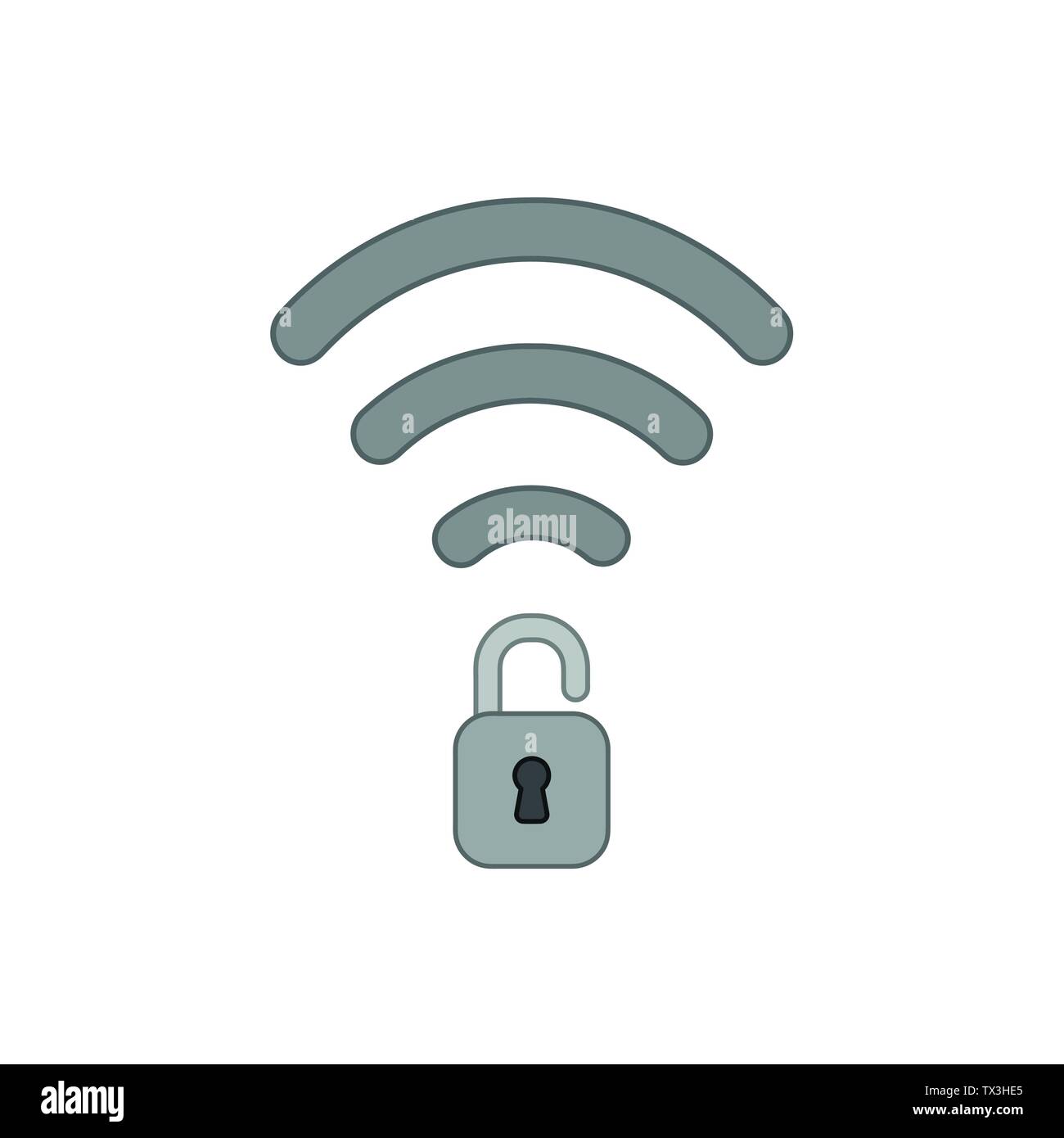 Vector icon concept of wifi wireless symbol with opened padlock ...