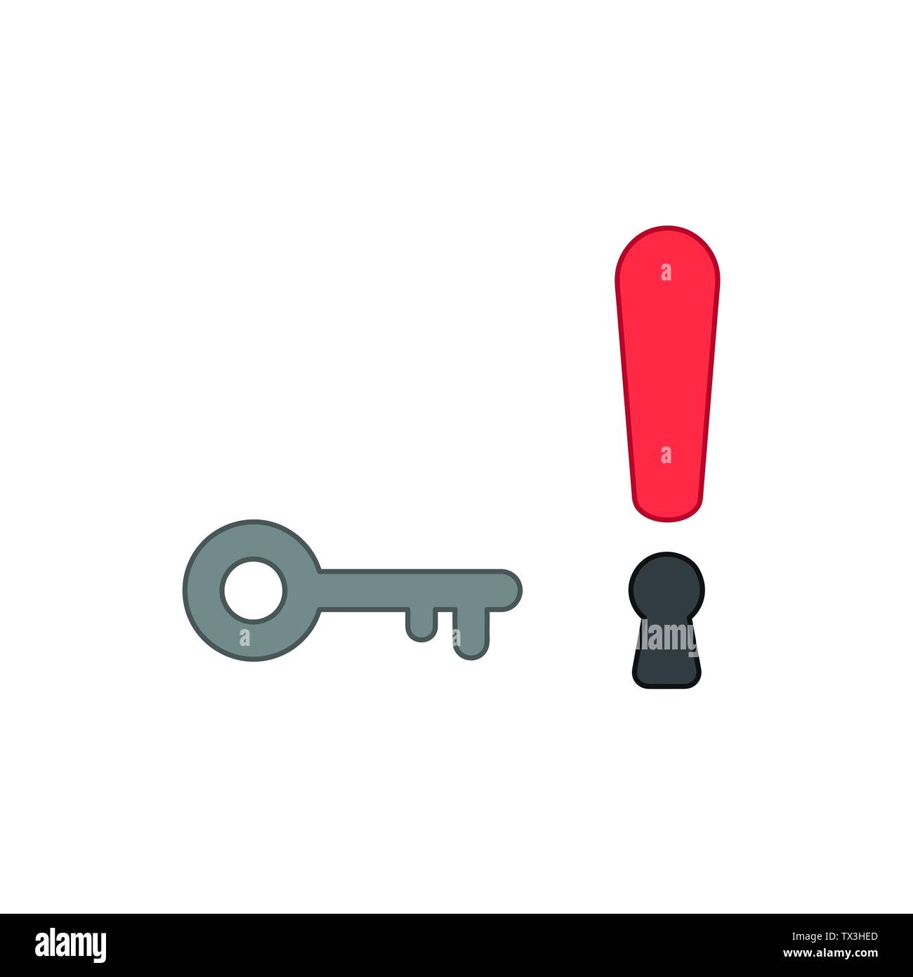 Vector icon concept of red exclamation mark with keyhole and key ...