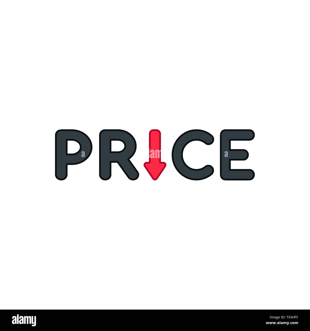 Vector icon concept of price word with red arrow moving down. Colored ...