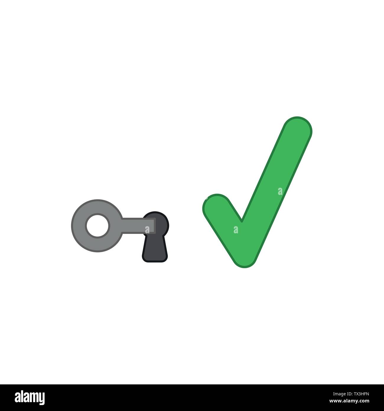 Vector icon concept of key in keyhole with green check mark. Colored ...