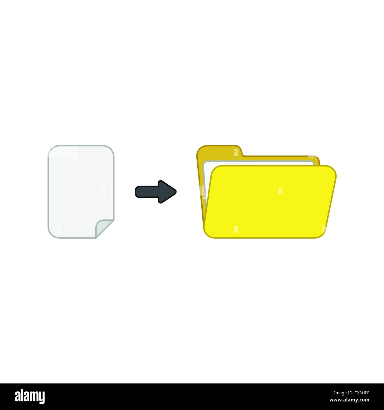 Vector icon concept of blank paper into yellow open folder. Colored ...