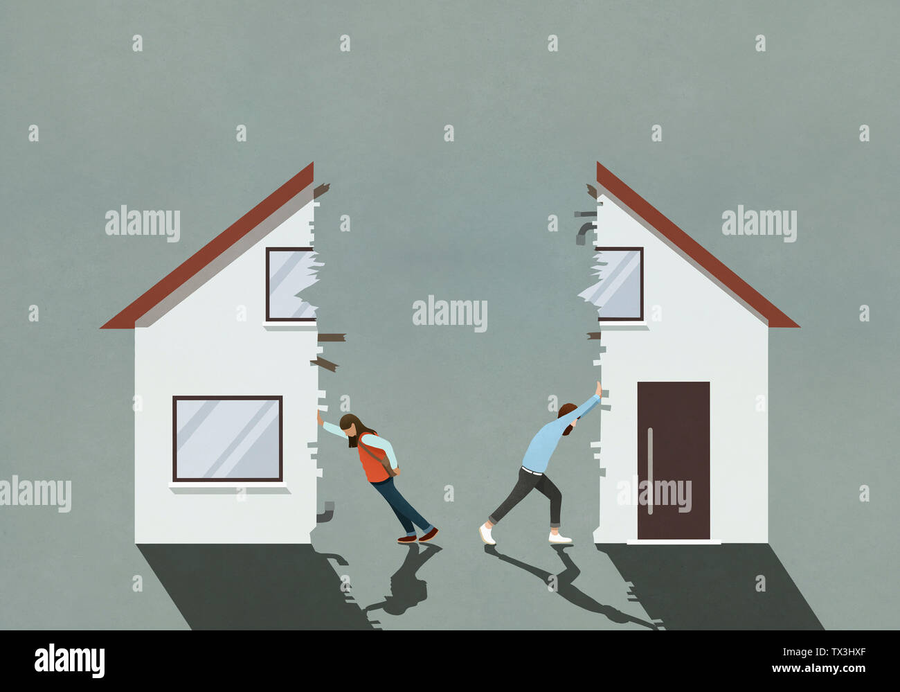 Man woman divorce house illustration hi-res stock photography and ...