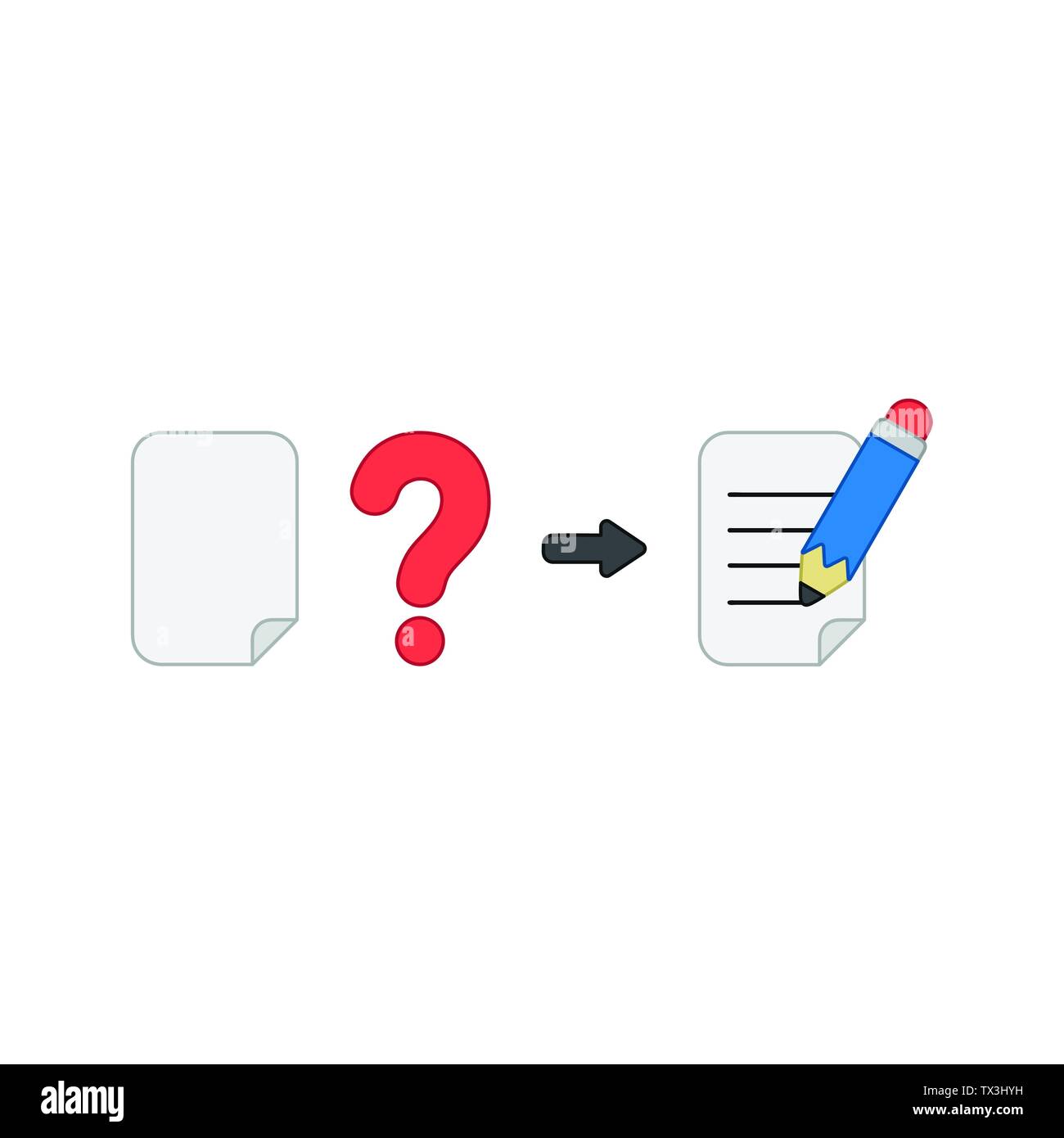 Vector icon concept of blank paper with red question mark and writing ...