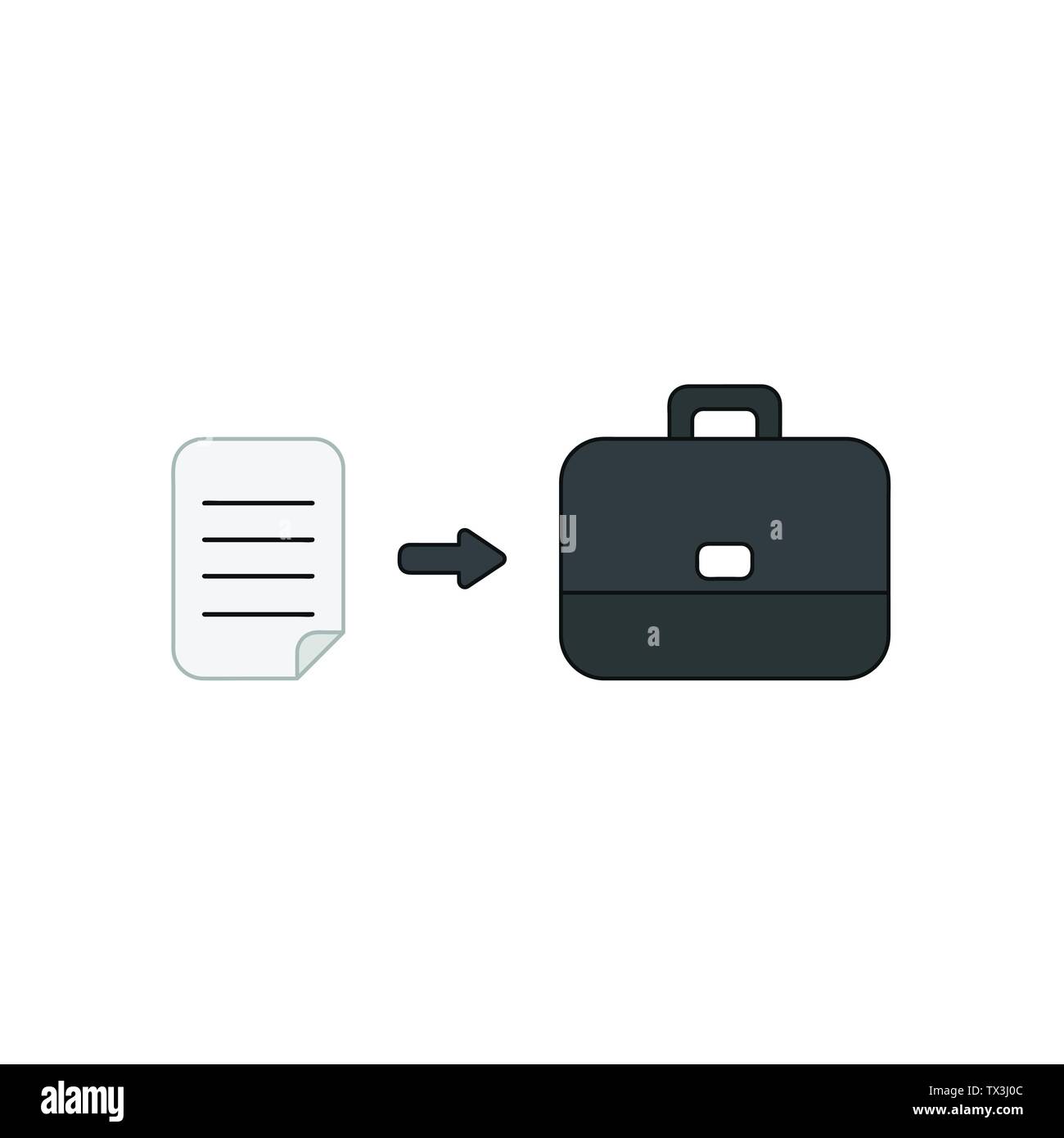 Vector icon concept of written paper into black briefcase. Colored ...