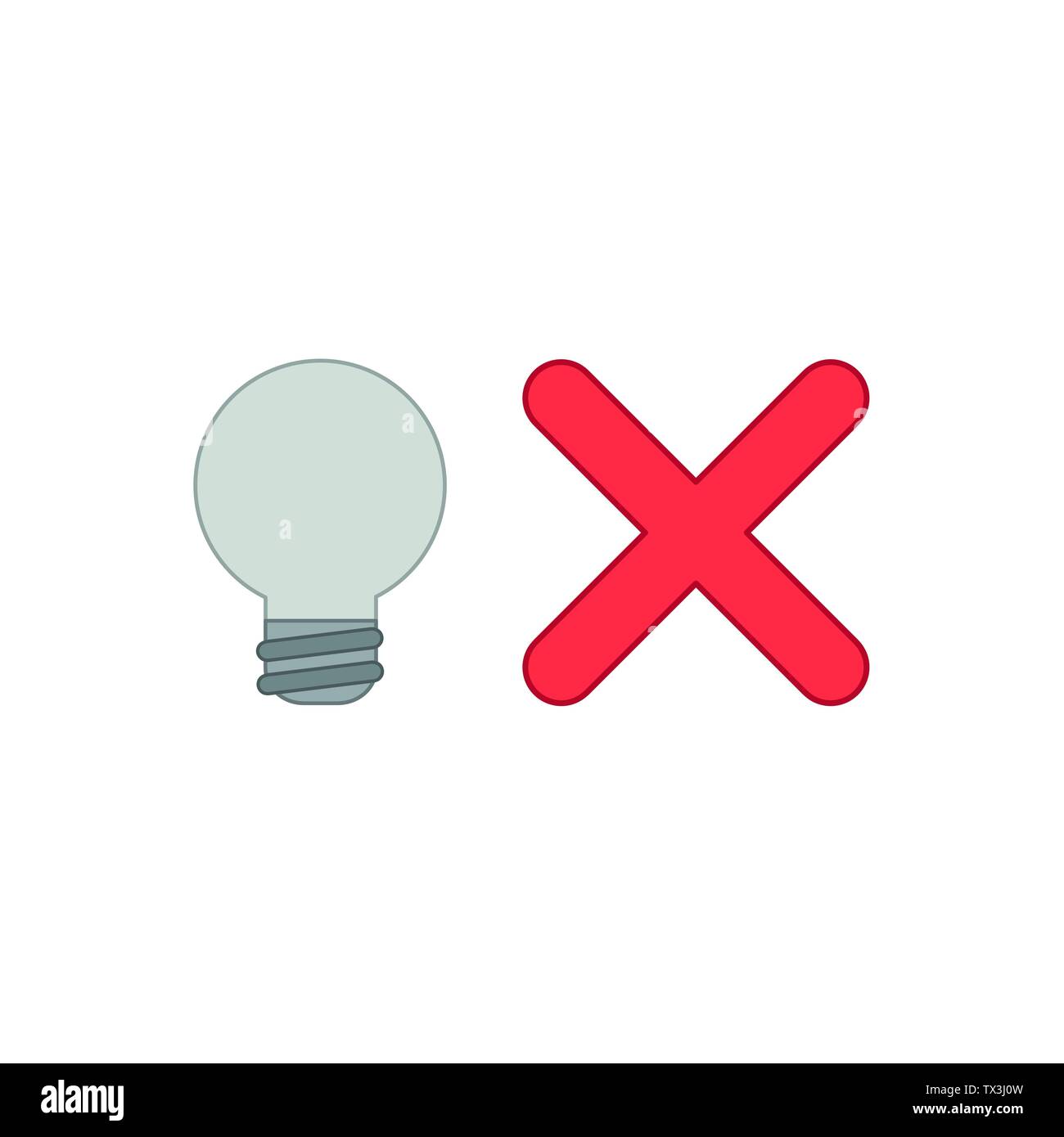 Vector icon concept of grey light bulb with red x mark. Colored ...