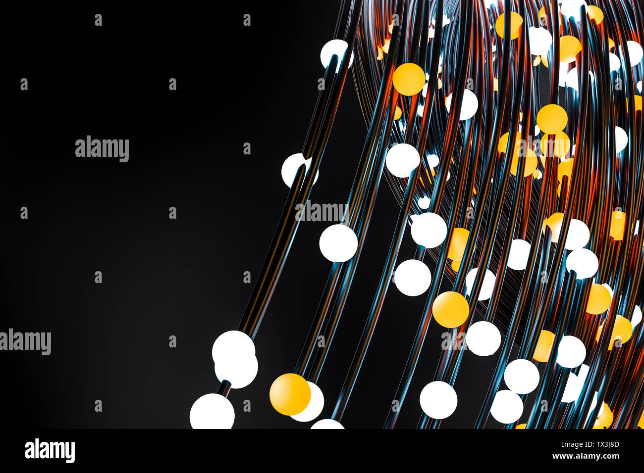 Luminous spheres with flowing lines, three-dimensional rendering Stock ...